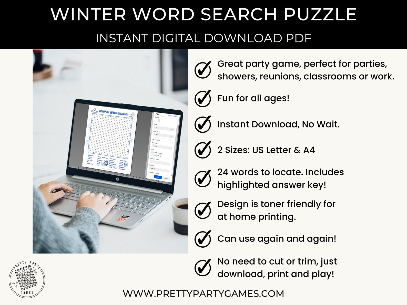 Winter Word Search Printable for Kids & Adults + Answer Key, Holiday ...