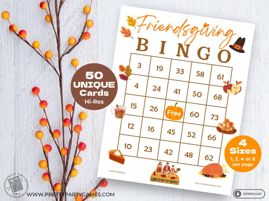 50 Friendsgiving Bingo Cards With Numbers, Printable Party Games ...