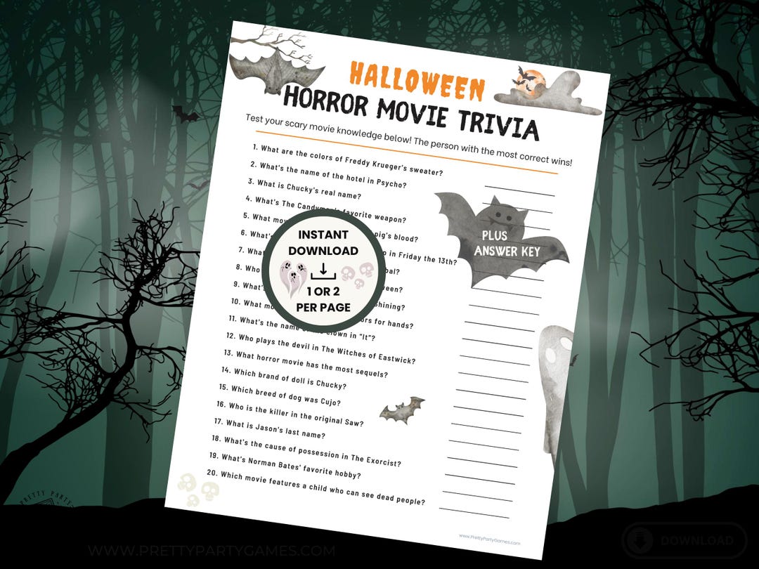 Halloween Movie Trivia Game, Adult Halloween Party Games for Work ...