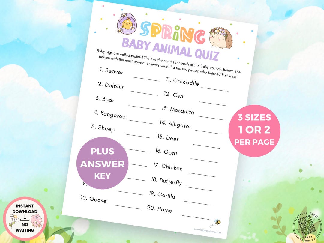 Baby Animal Quiz, Spring Trivia Game for Kids & Adults, Quick Office ...