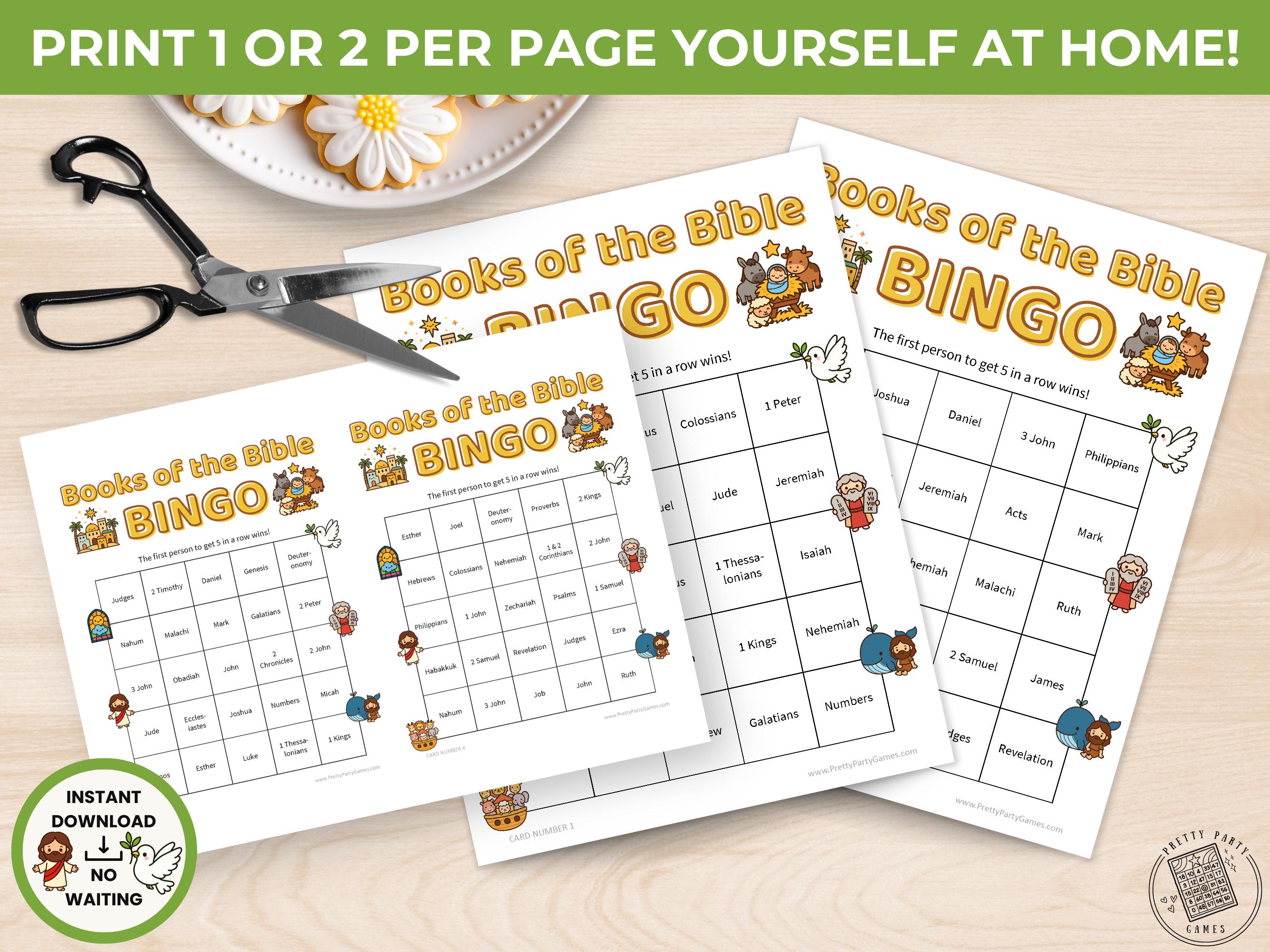 Books of the Bible Bingo Game, 50 Colorful Bible Bingo Cards for Kids ...