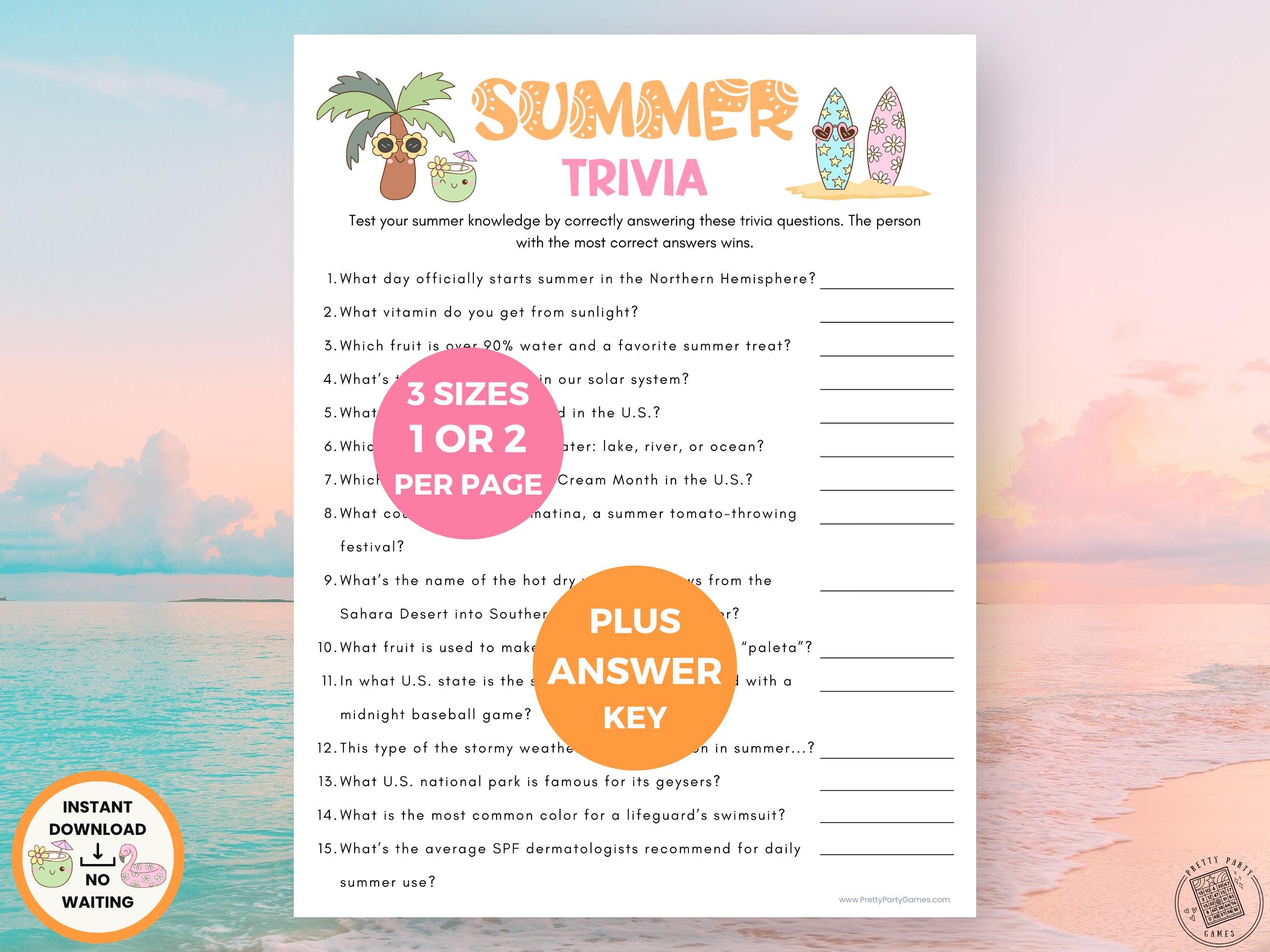 Summer Trivia Quiz, Printable Trivia Game for Adults & Kids, Fun ...