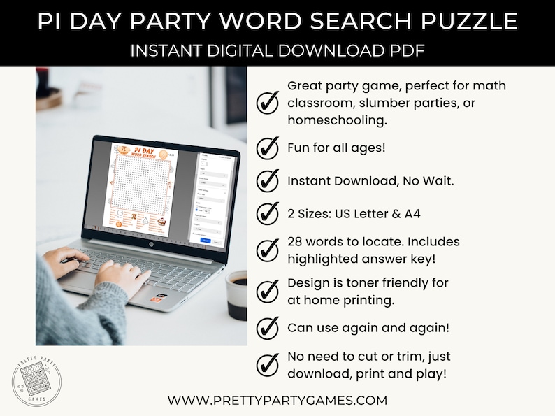 Pi Day Printable Word Search Puzzle for Kids & Adults, Fun Math Pi Day ...