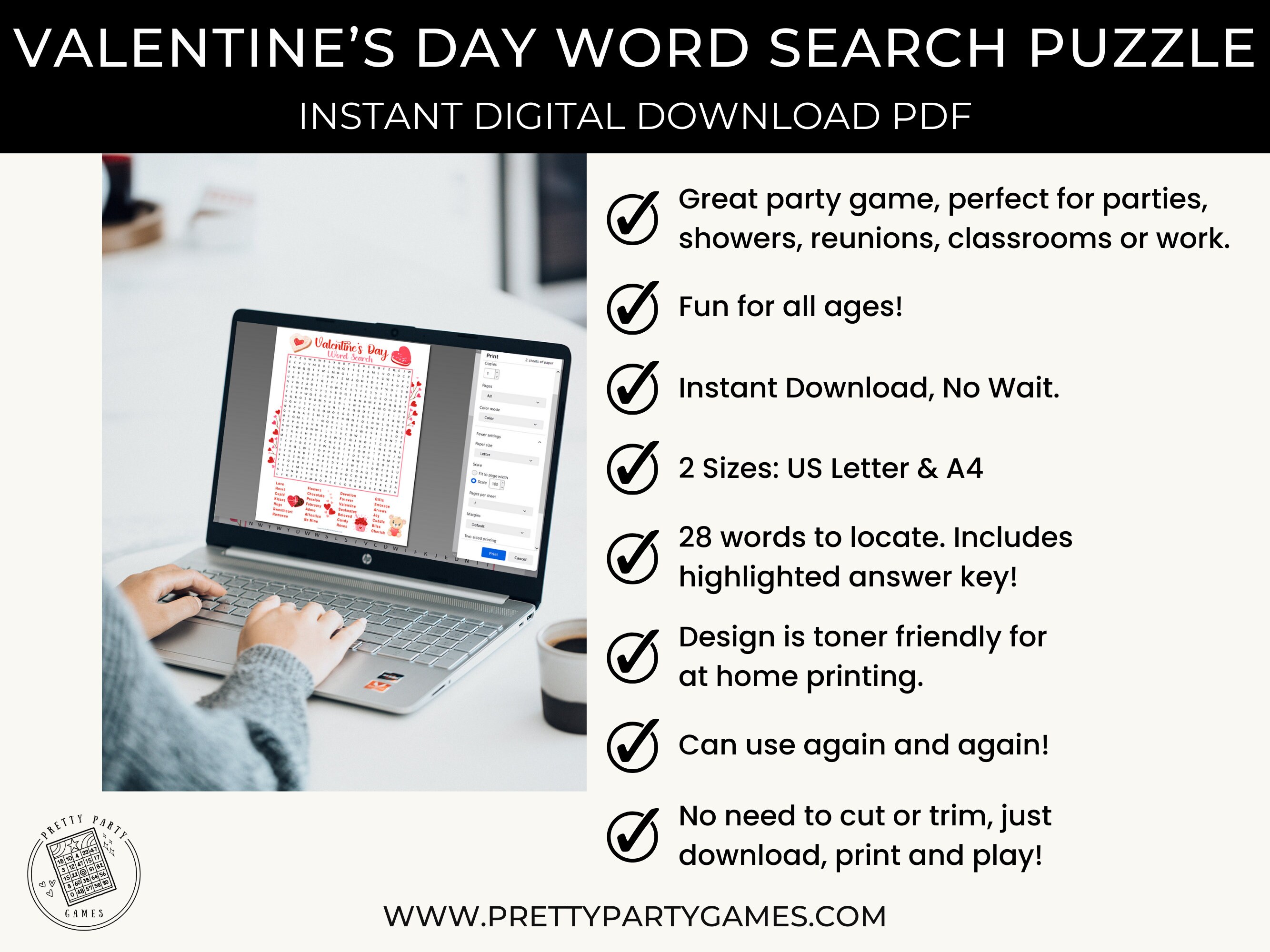 Printable Valentines Day Word Search Game for Kids & Adults + Answer ...