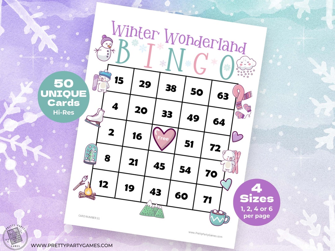 50 Printable Winter Wonderland Bingo Cards With Numbers, Winter Bingo ...