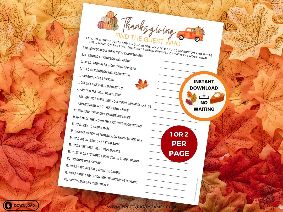 Thanksgiving Find the Guest Who Icebreaker Game, Instant Digital ...