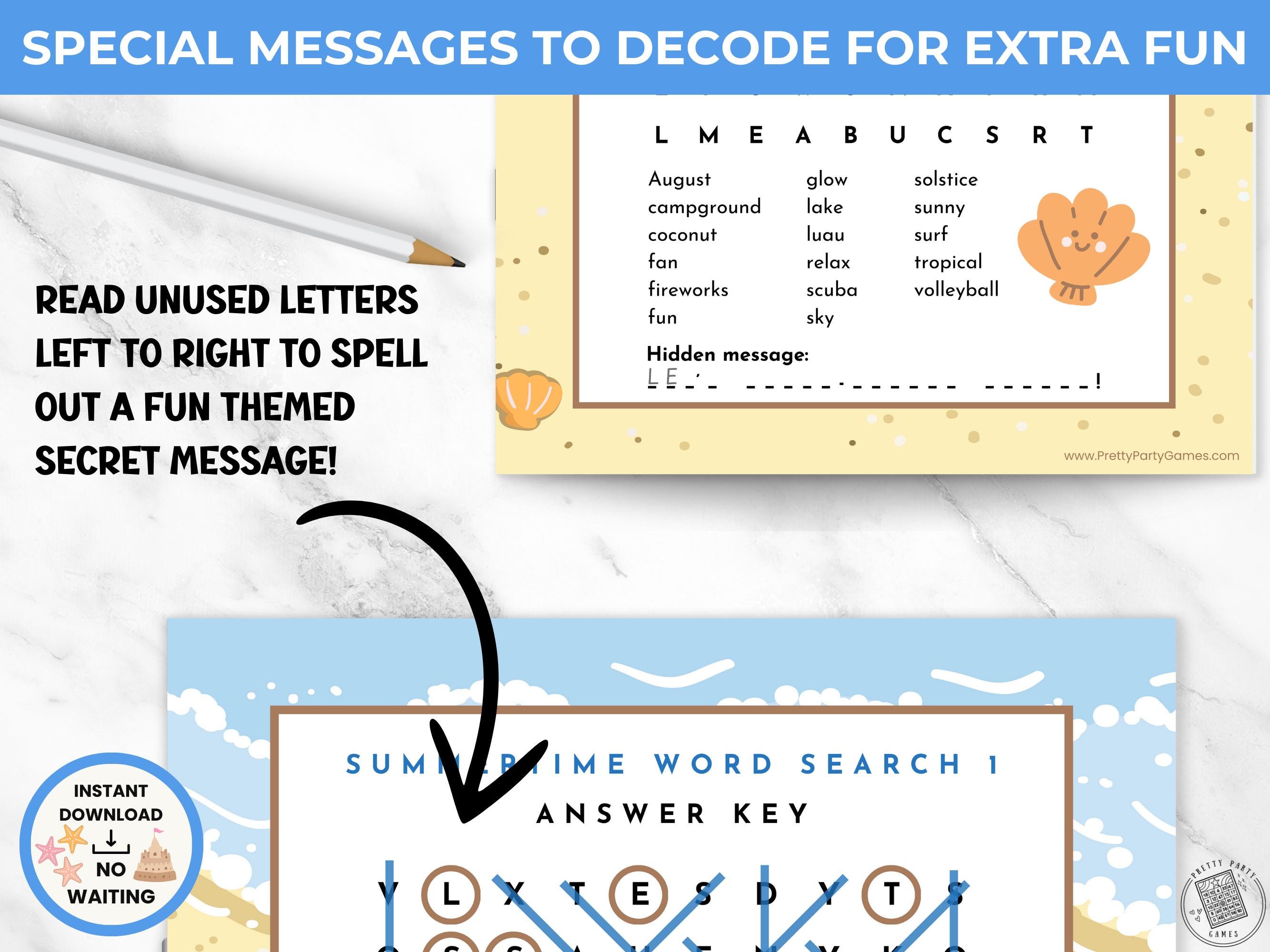 4 Printable Summer Word Search Puzzles for Kids, Fun Summertime ...