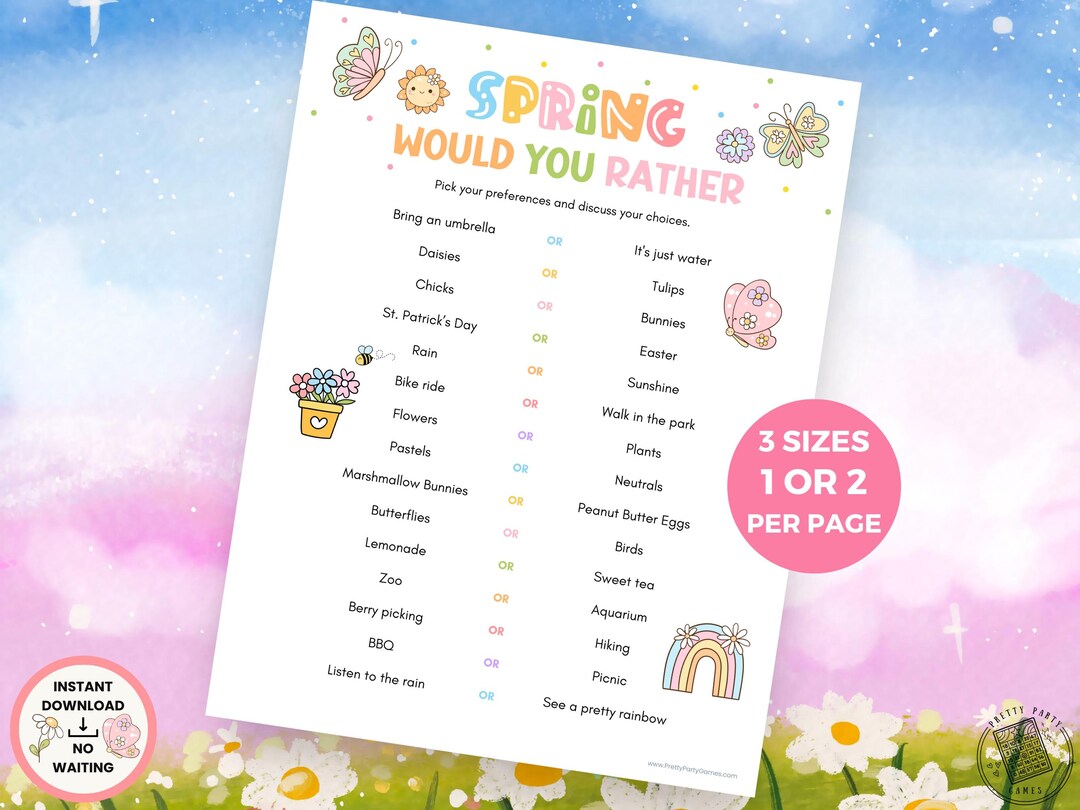 Spring Would You Rather Ice Breaker Game, Springtime This or That Game ...