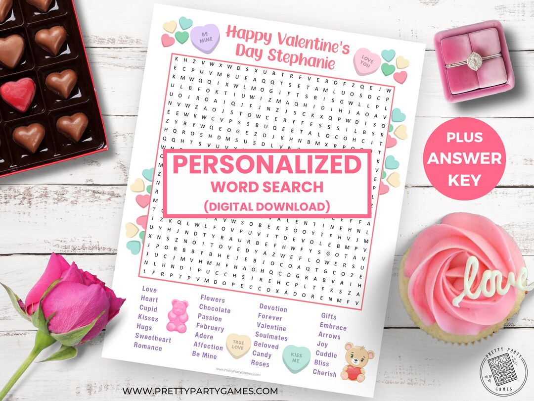 PERSONALIZED Valentine Word Search Printable Game + Answer Key, Unique ...