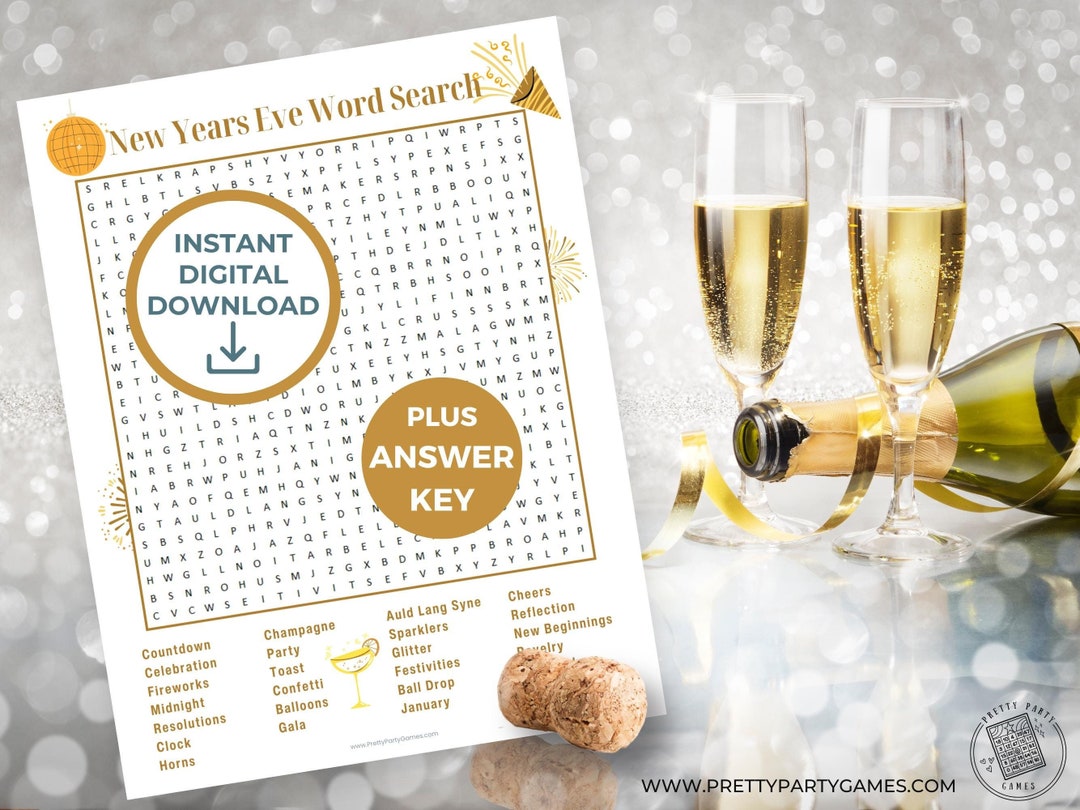 Happy New Year Word Search Printable for Adults & Kids + Solution, New ...