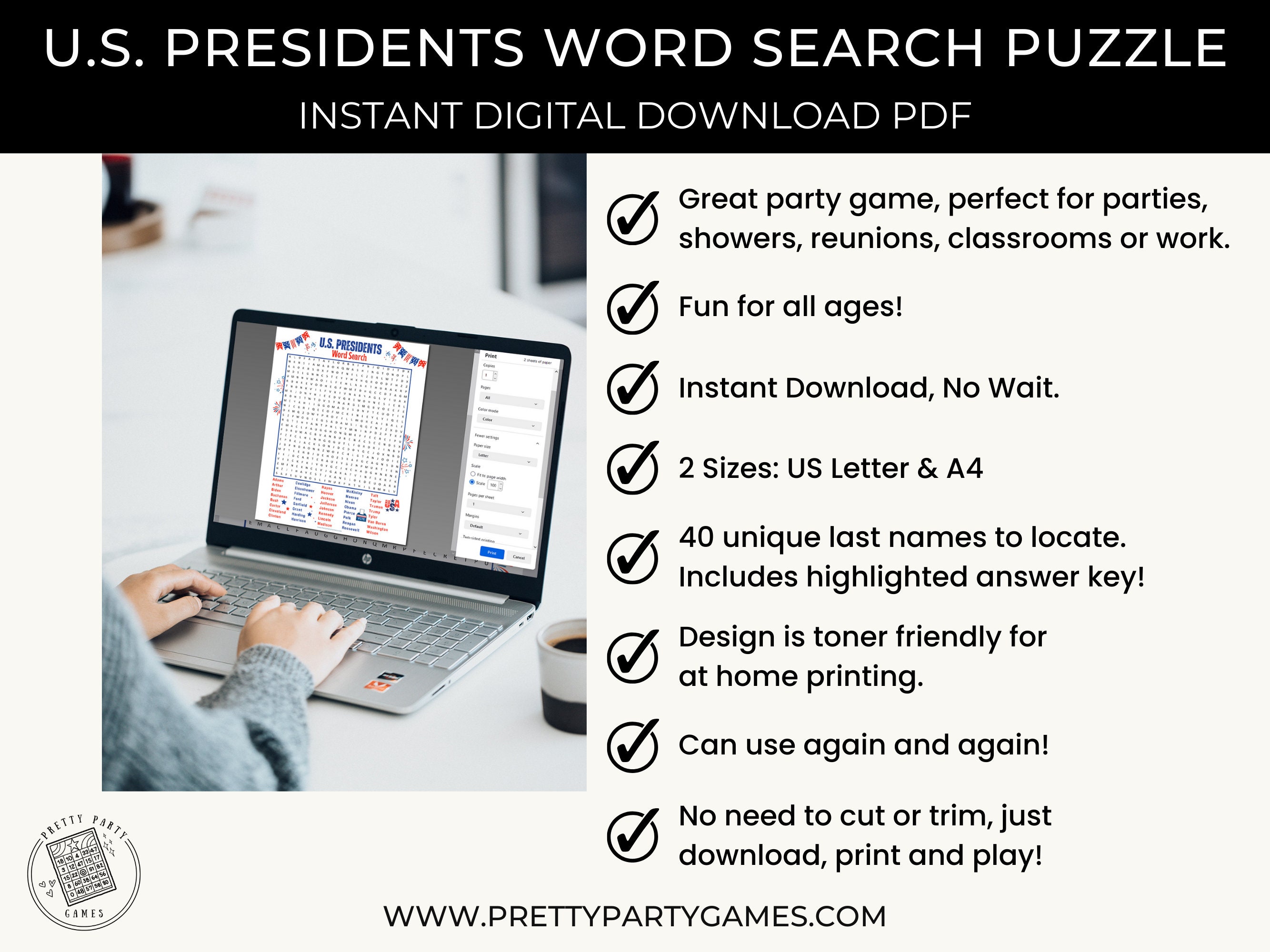 US Presidents Day Printable Word Search for Kids & Adults Answer Key ...