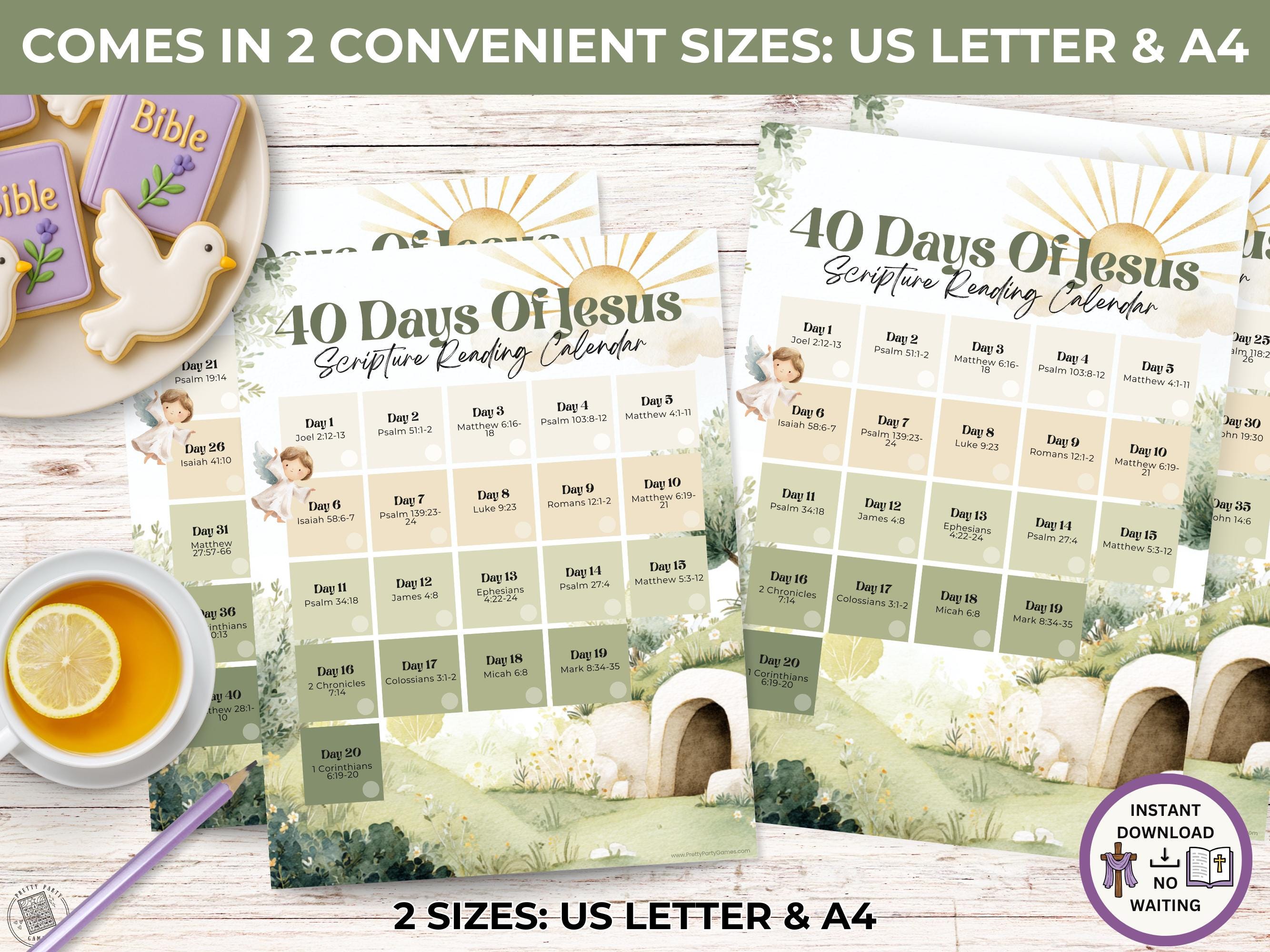 40 Days of Jesus Lenten Scripture Calendar, Lent Countdown Printable ...