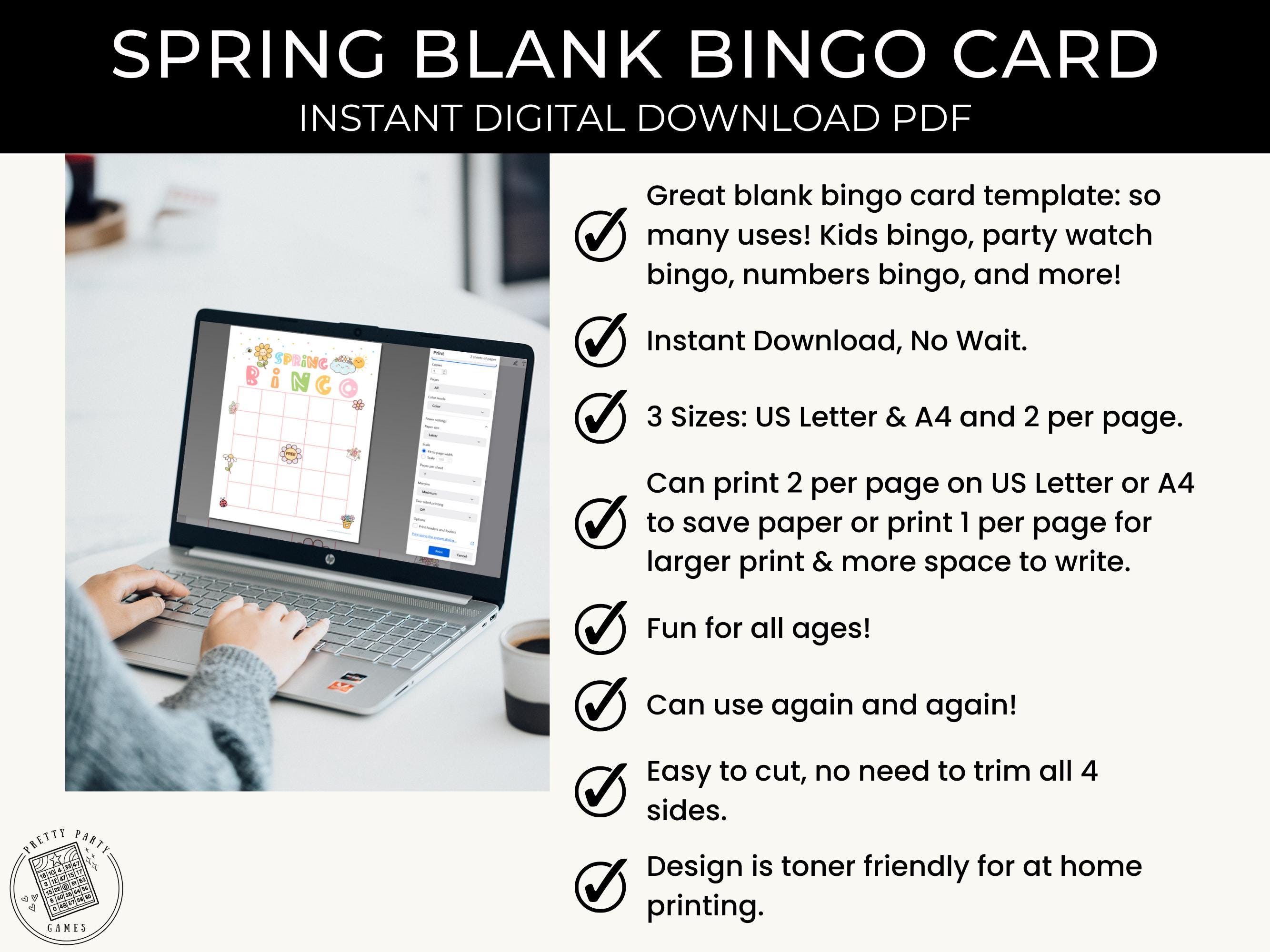 Spring Blank Bingo Card Printable, Perfect to Make Your Own Bingo Cards ...