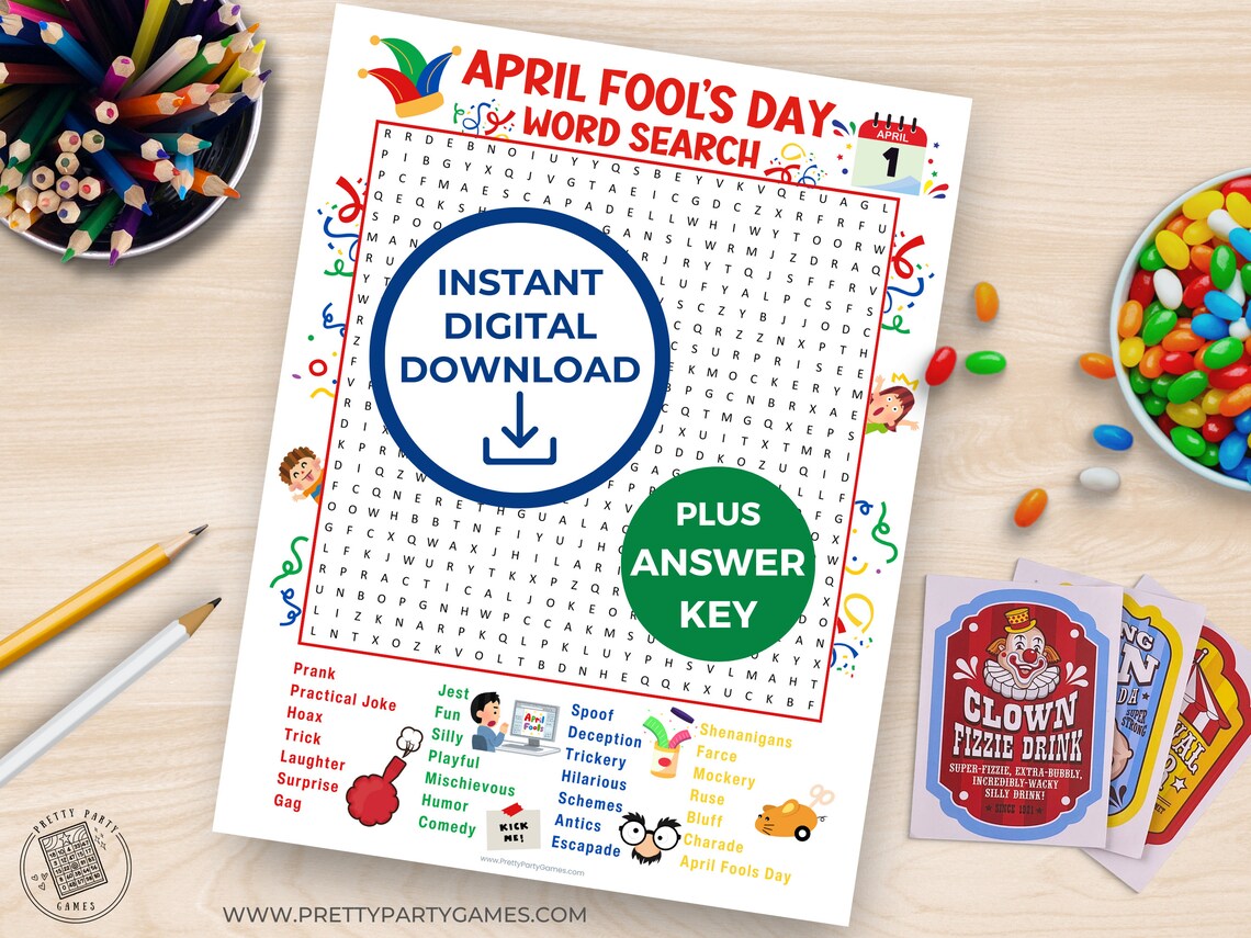 April Fool's Day Word Search Printable, April Fools Day Games, Word ...