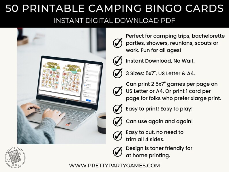 50 Camping Bingo Cards, Bingo Game Printable, Summer Camping Trip ...