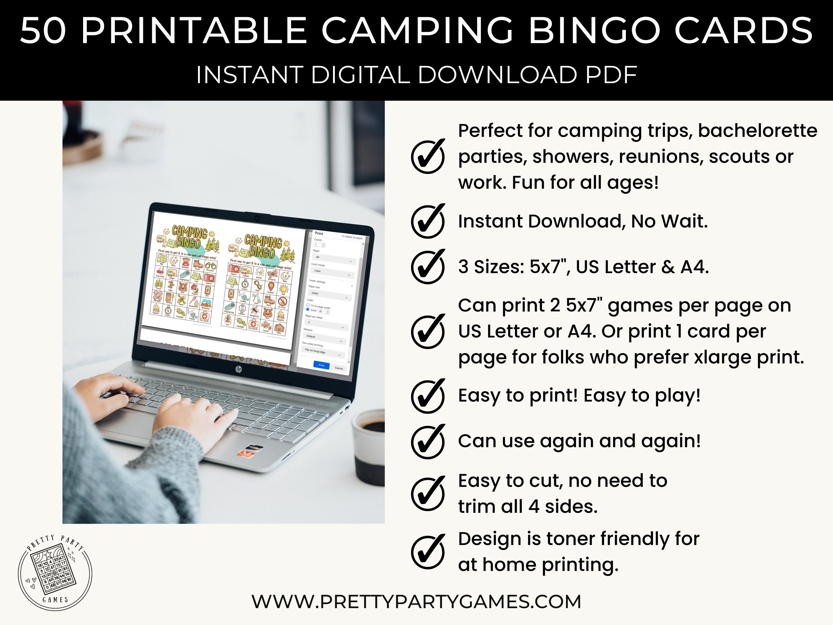 50 Camping Bingo Cards, Bingo Game Printable, Summer Camping Trip ...