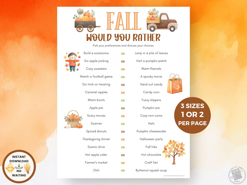Fall Would You Rather Questions for Adults, Fun Autumn Icebreaker Game ...