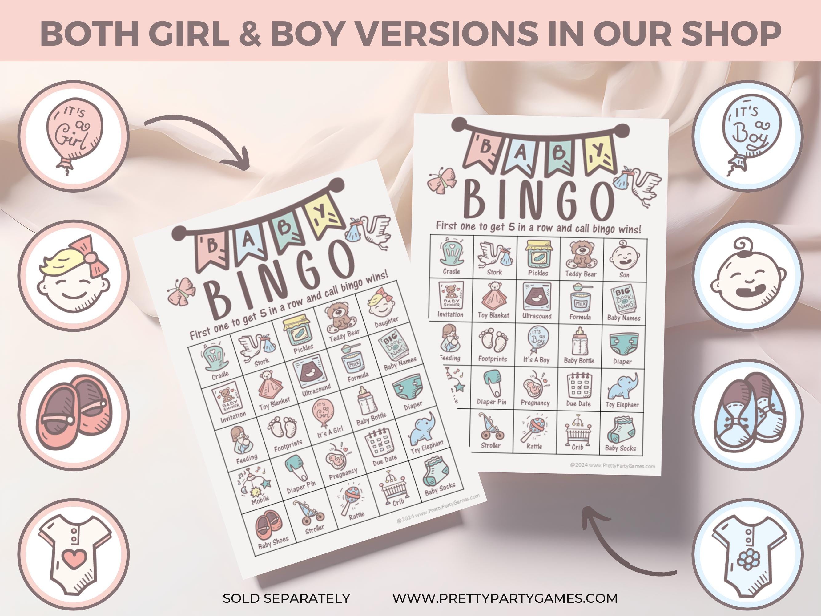 100 Girl Baby Shower Bingo With Pictures, Printable Bingo Cards, It's a ...