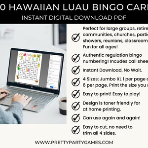 500 Luau Themed Bingo Cards, Tropical Printable Party Games, Aloha ...