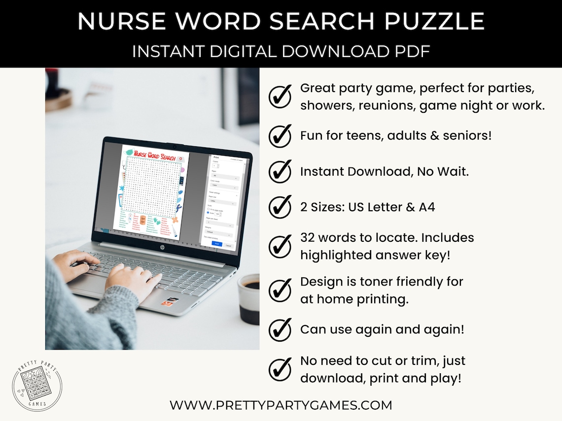 Nurse Word Search Printable, Nurse Party Games for Graduation ...