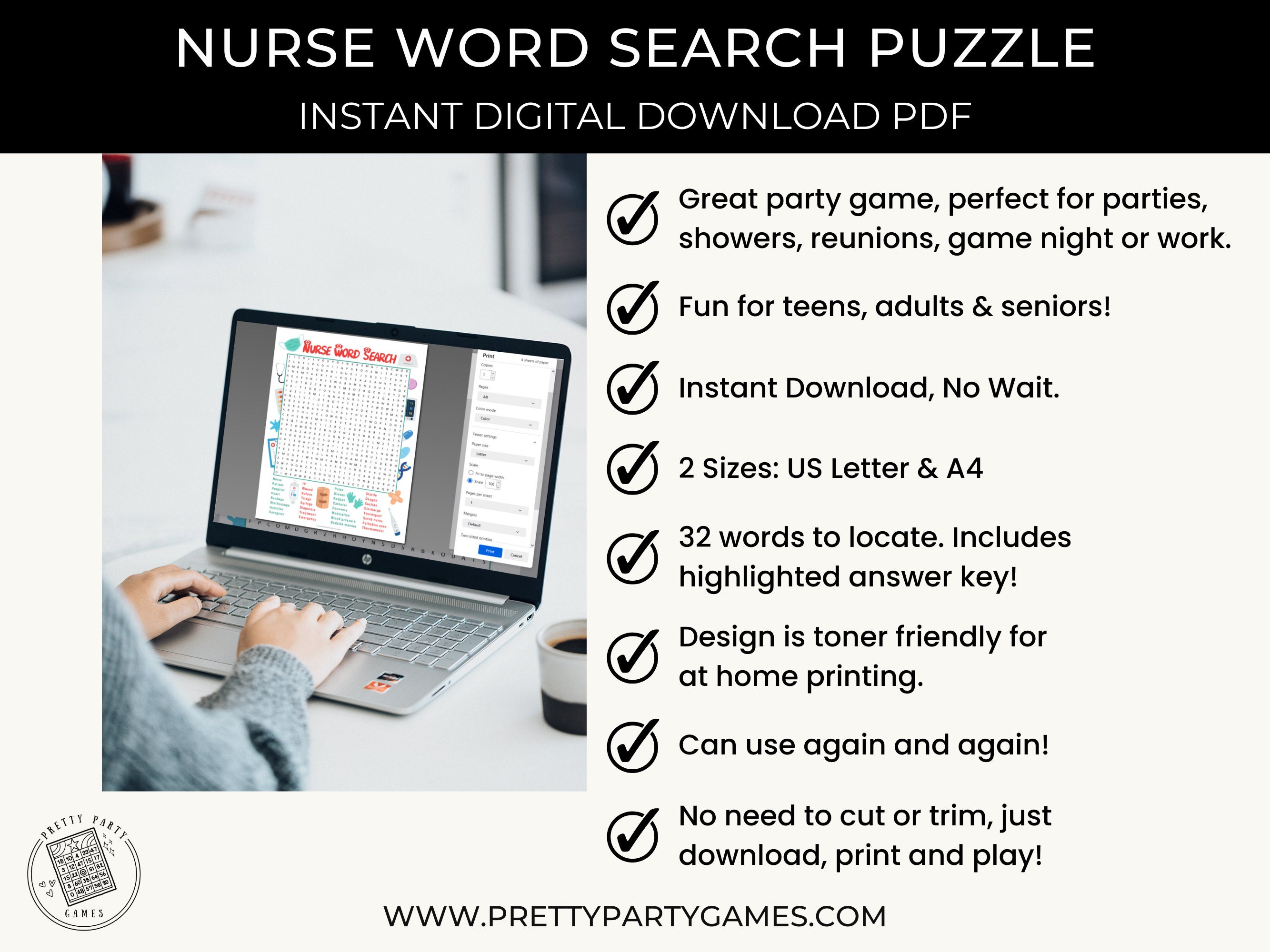 Nurse Word Search Printable, Nurse Party Games for Graduation ...