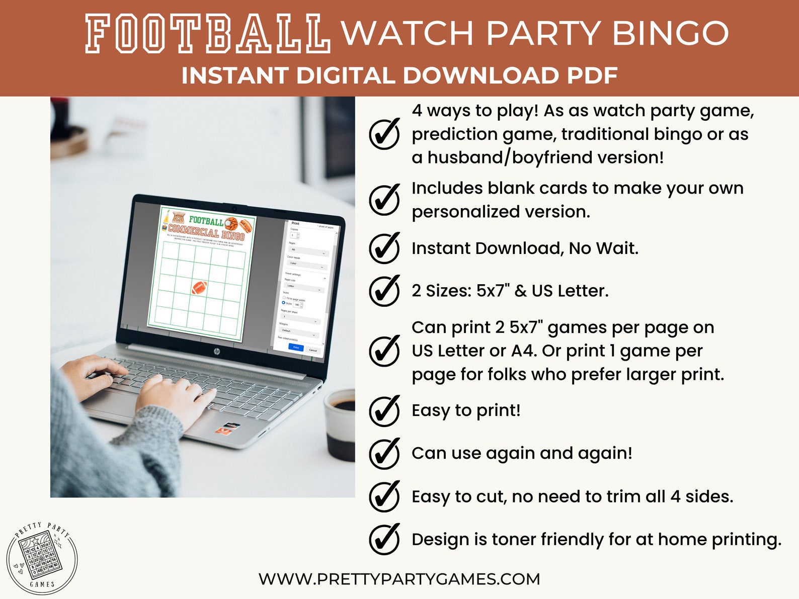 Bingo for Football Watch Party, 50 Printable Football Bingo Cards ...