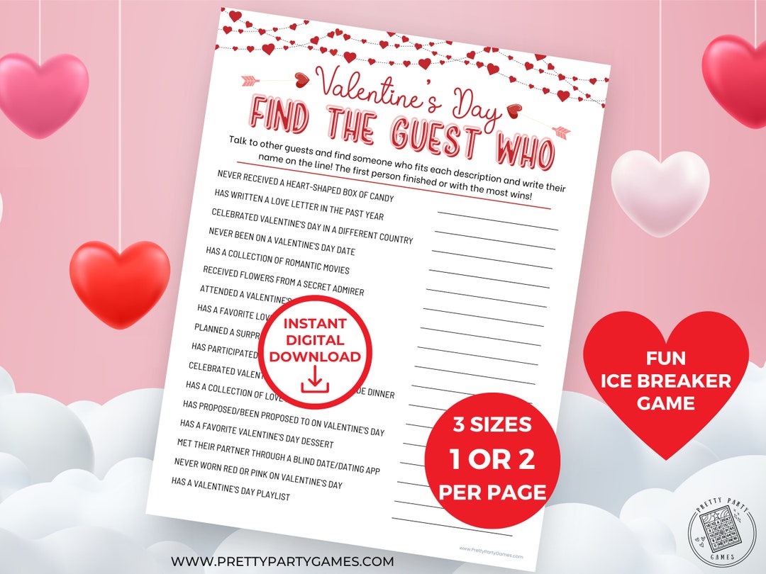 Find the Guest Valentine Game, Fun Valentines Ice Breaker Party Game ...