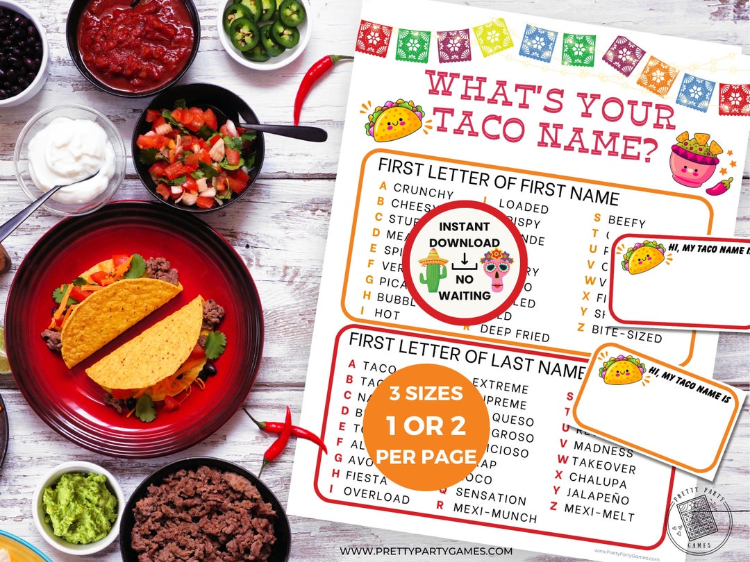 What is Your Taco Name, Taco Tuesday Name Game, Mexican Fiesta Party ...