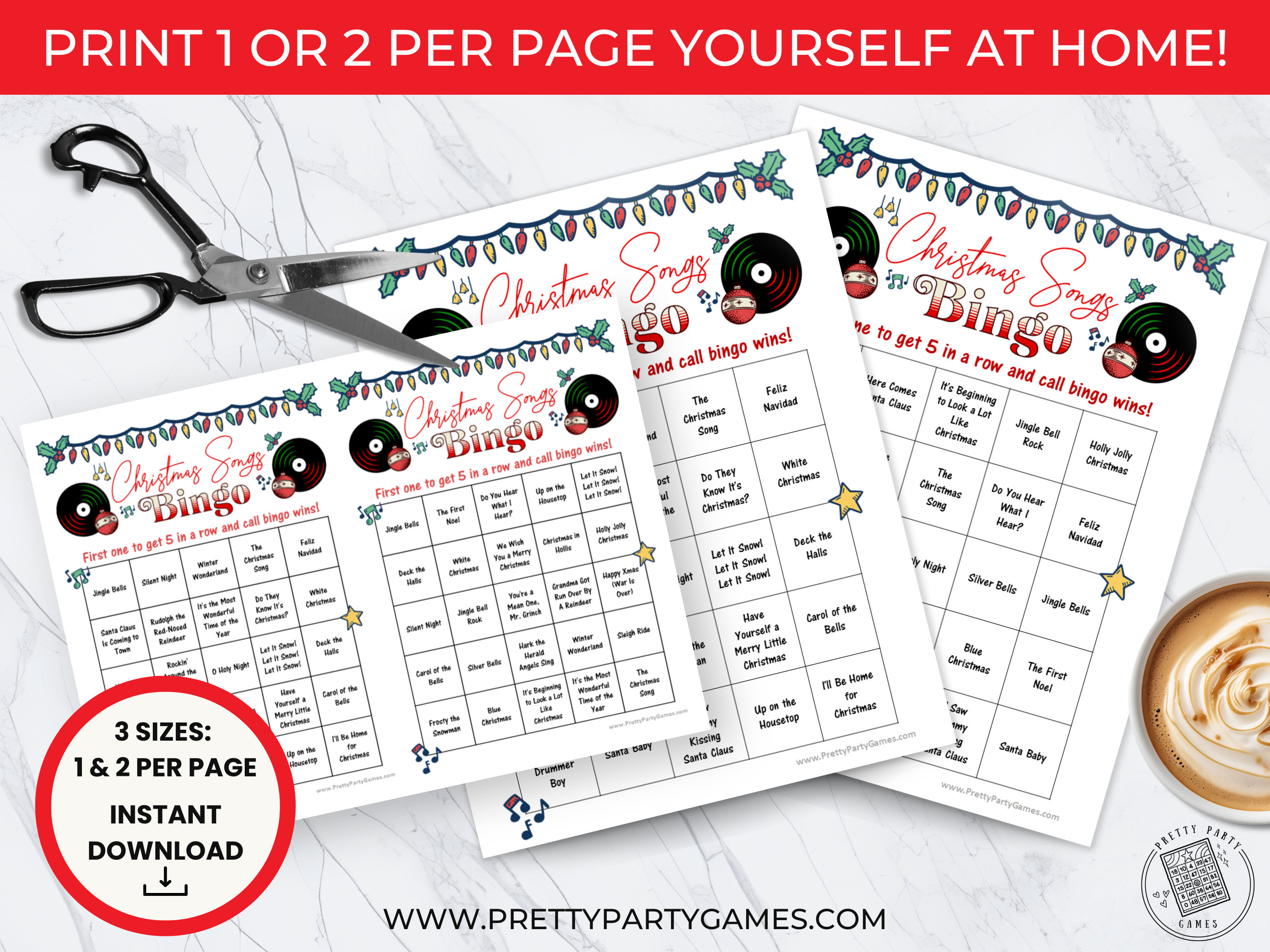 50 Printable Christmas Song Bingo Cards, Office Party Holiday Bingo ...