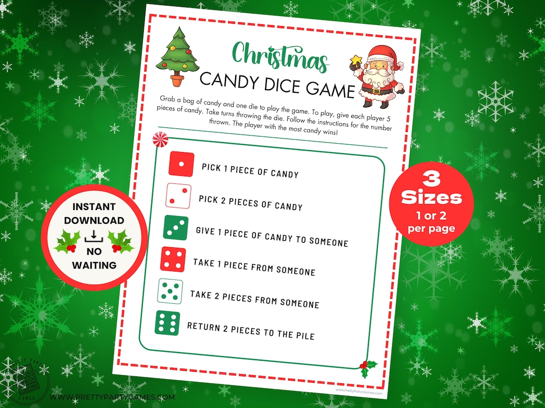 Christmas Candy Dice Game Printable, Roll the Dice Christmas Game for ...