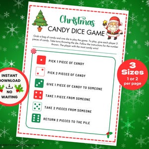 Christmas Candy Dice Game Printable, Roll the Dice Christmas Game for ...