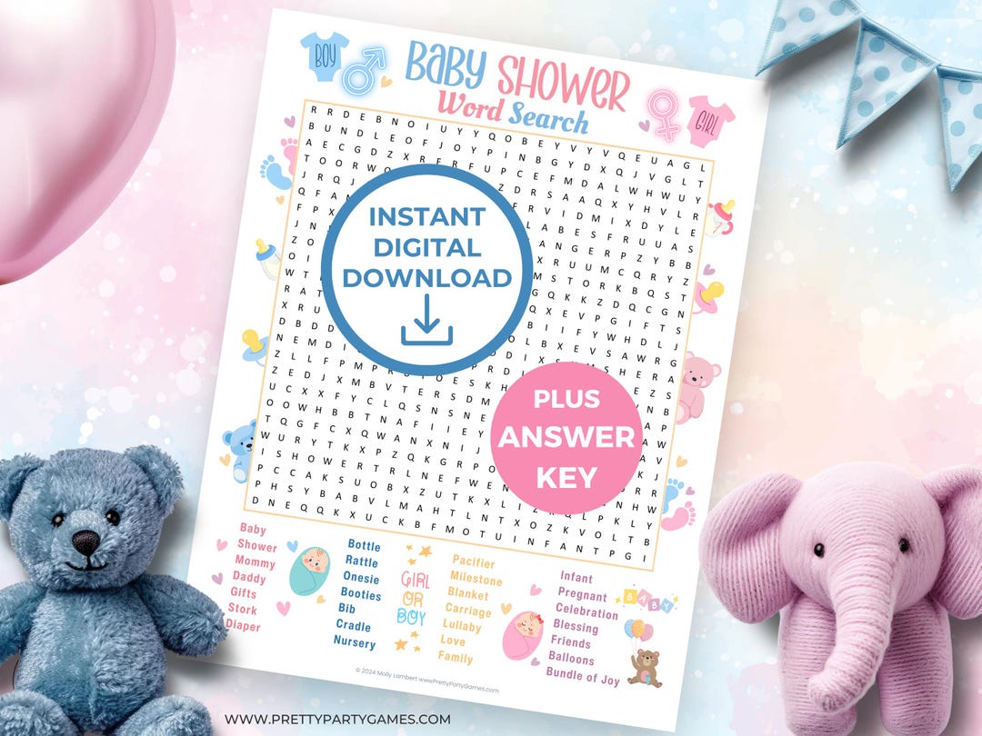 Baby Shower Word Search Puzzle and Solution, Printable Baby Shower ...