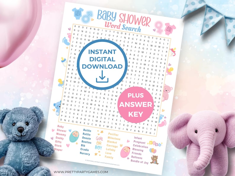 Baby Shower Word Search Puzzle and Solution, Printable Baby Shower ...