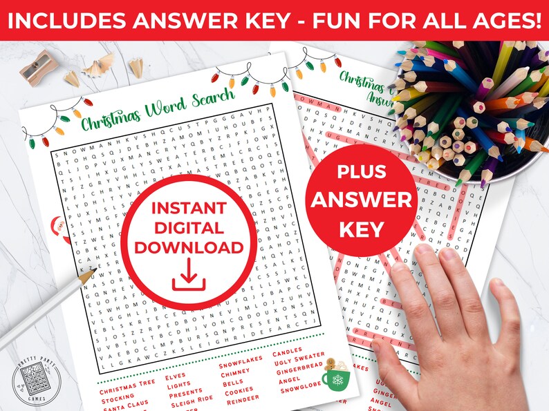 Christmas Word Search Puzzle Printable for Adults & Kids + Answer Key ...