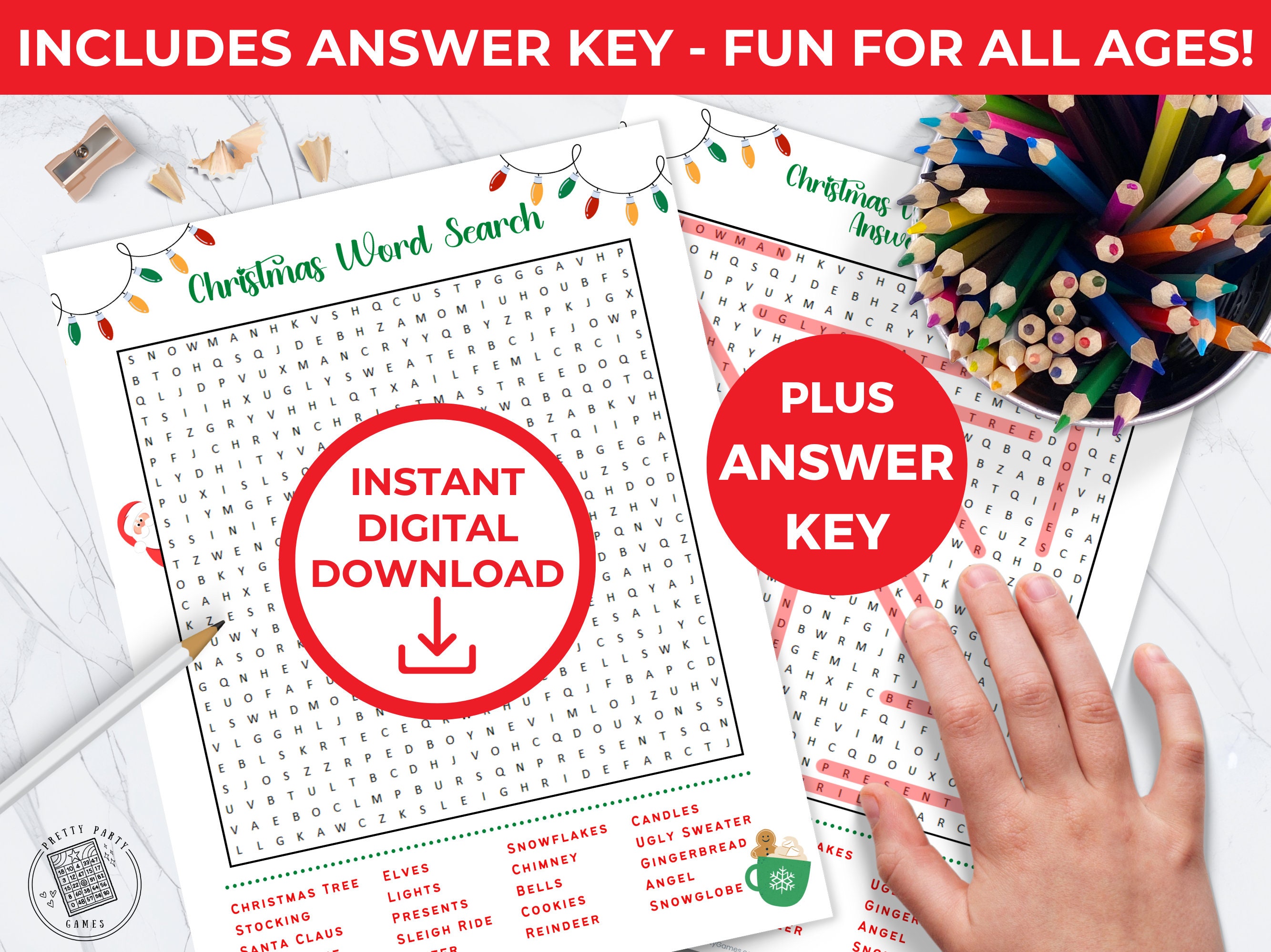 Christmas Word Search Puzzle Printable for Adults & Kids Answer Key ...