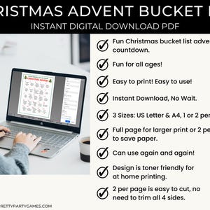 Christmas Bucket List Kids Printable, Cute Christmas Countdown Advent ...