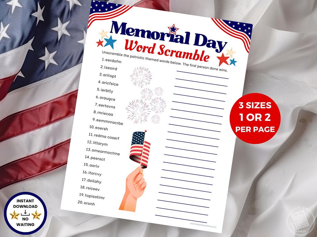 Memorial Day Word Scramble Game, Printable Party Games for Kids ...