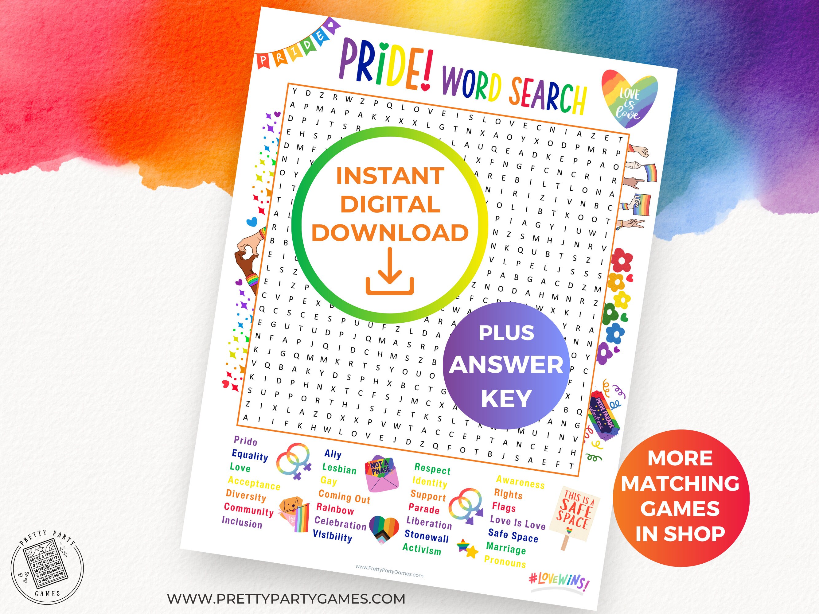 Pride Word Search Game, Pride Month Party Activity for Kids & Adults ...