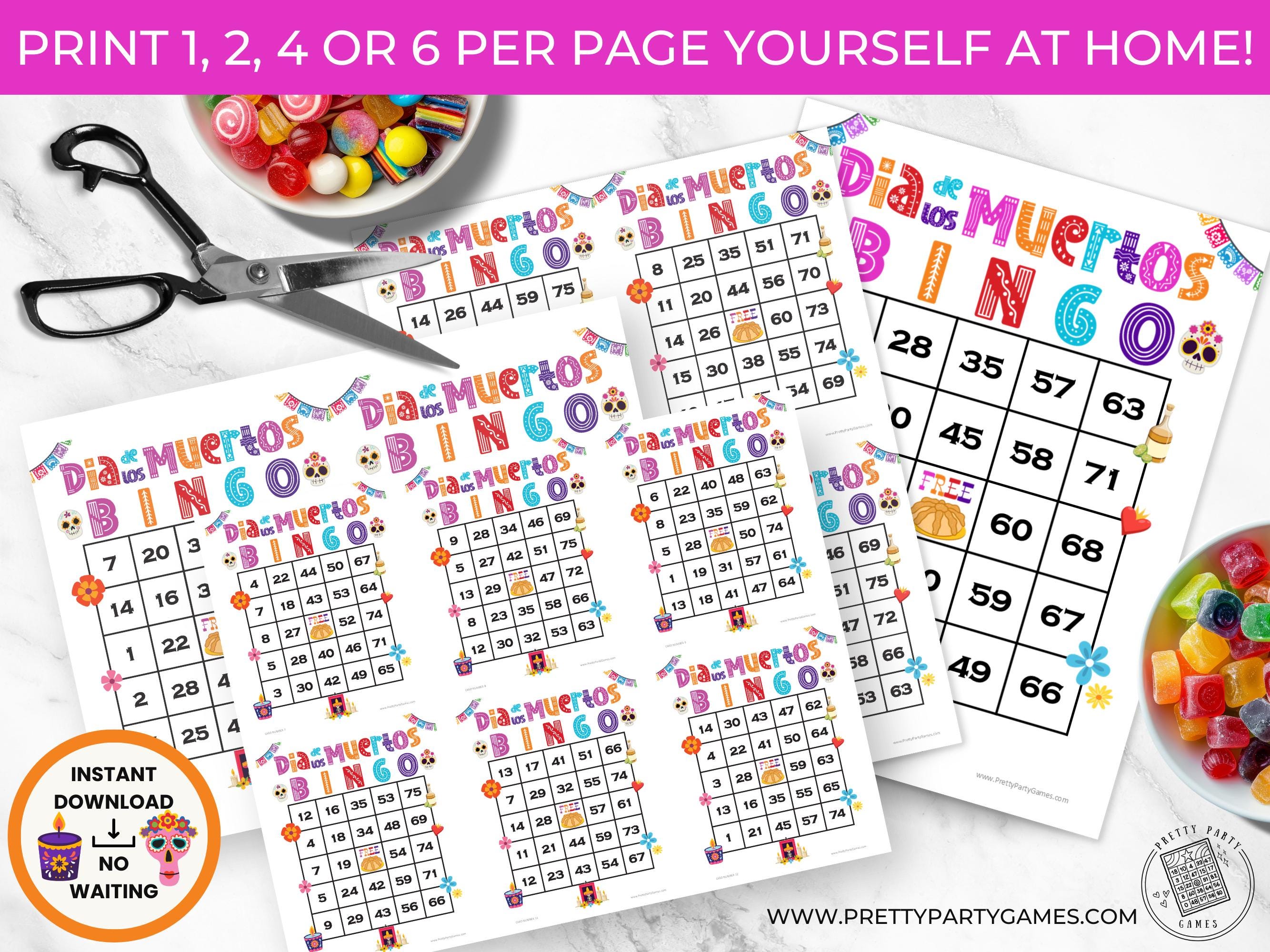 50 Dia De Los Muertos Bingo Cards With Numbers, Printable Party Games ...