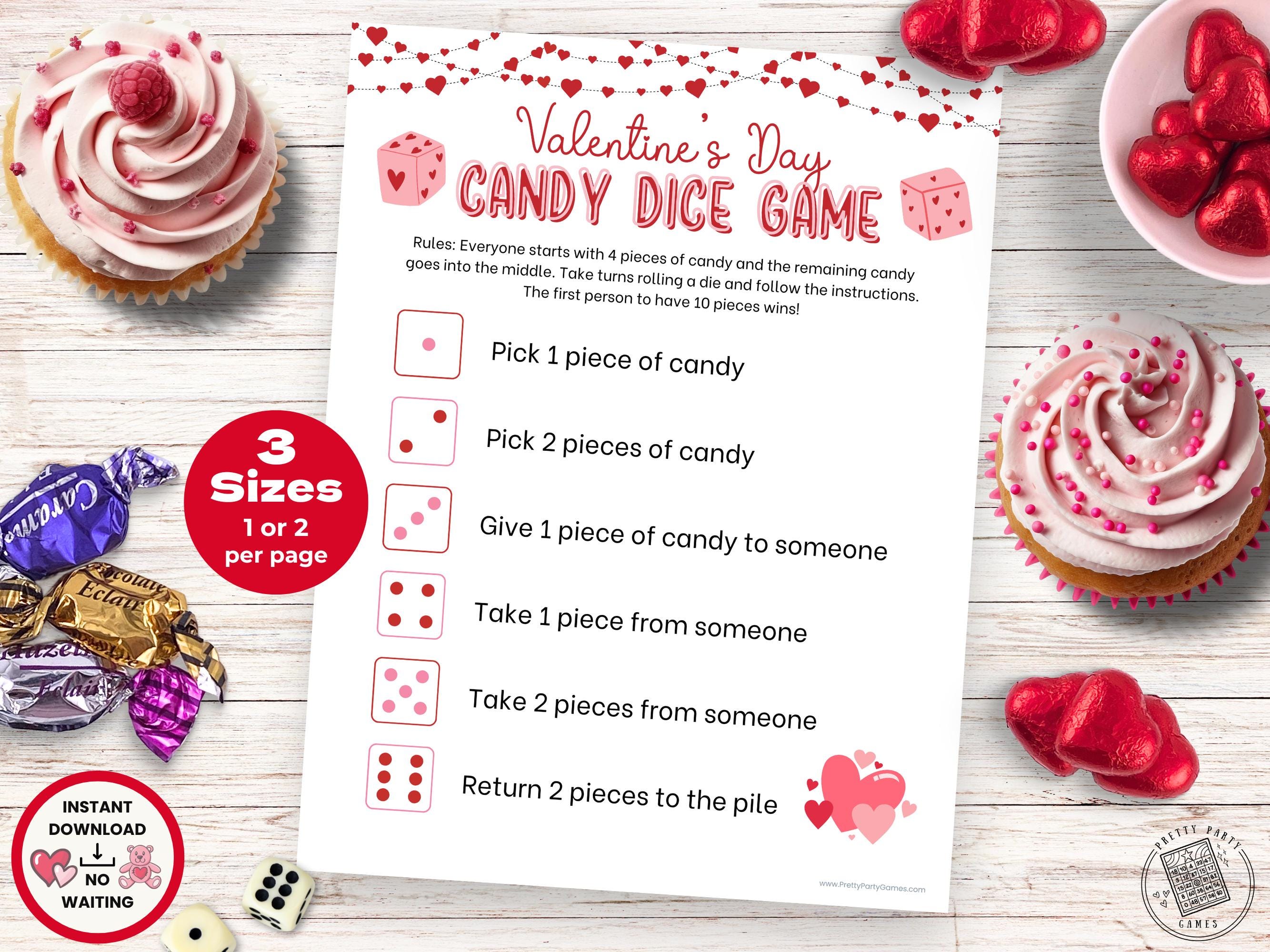 Valentine Candy Dice Game Printable, Valentine's Day Party Game for ...