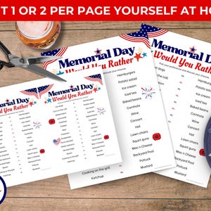 Memorial Day Would You Rather Game, Printable Party Game for Groups ...
