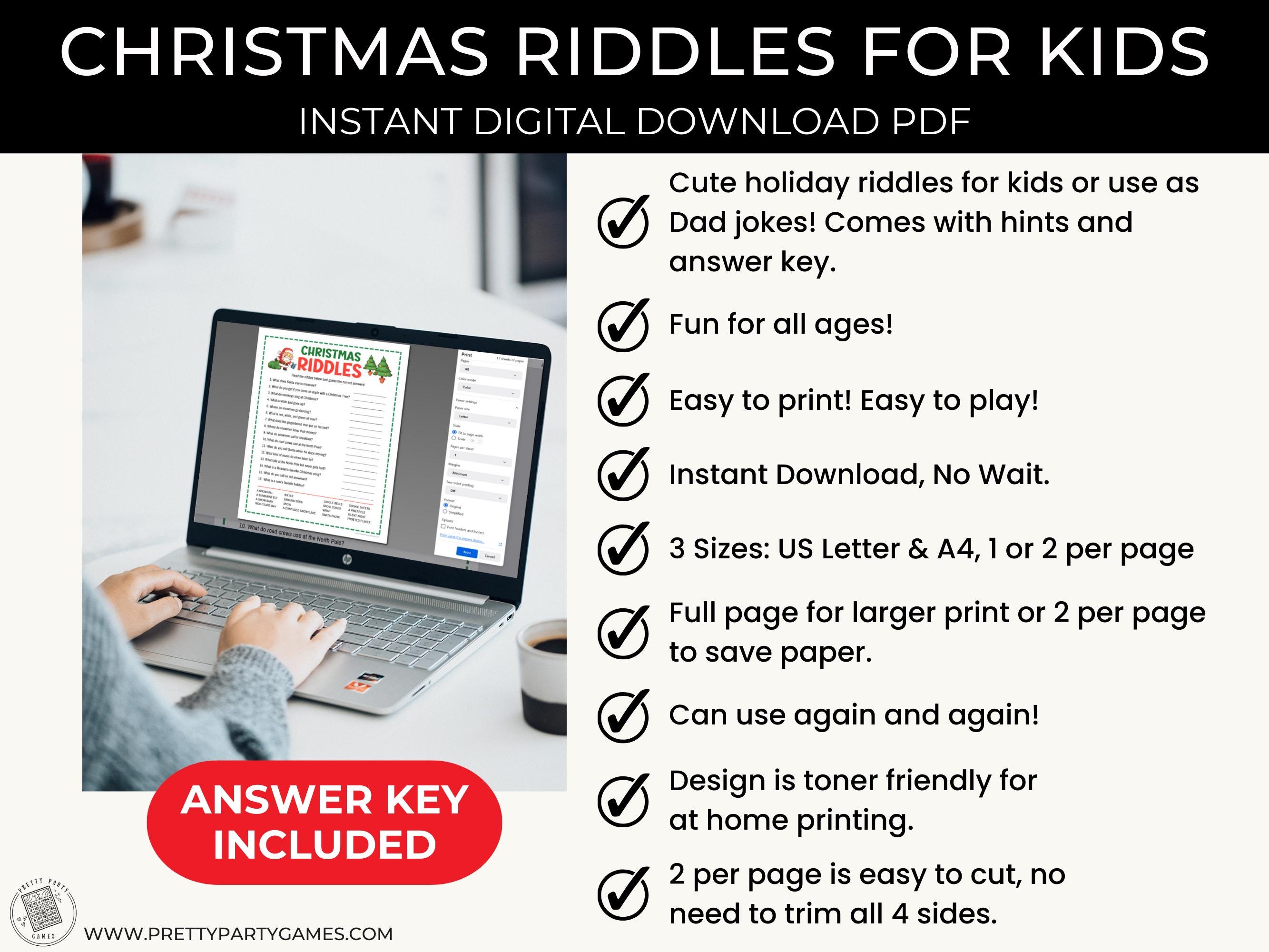 Christmas Riddles for Kids, Printable Christmas Riddle Game, Holiday ...