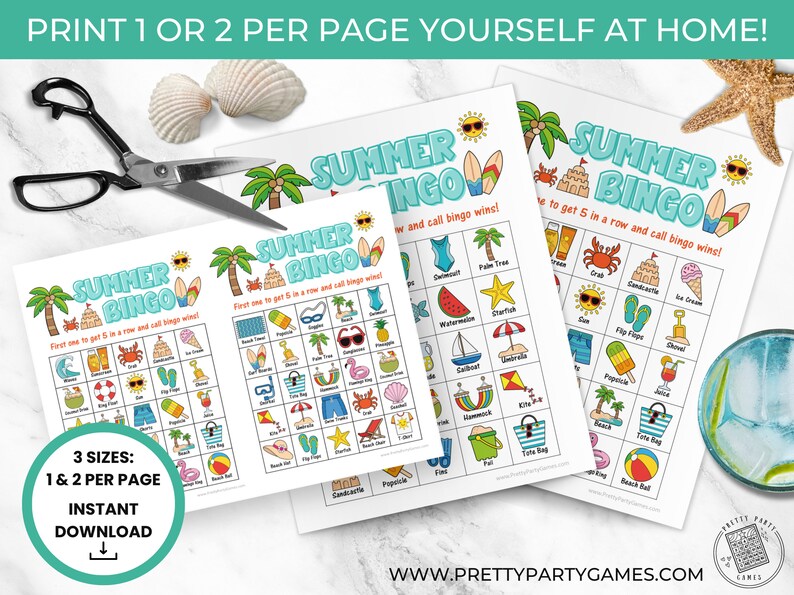 50 Beach Party Bingo Cards, Pool Party Bingo Game Printable, Summer ...