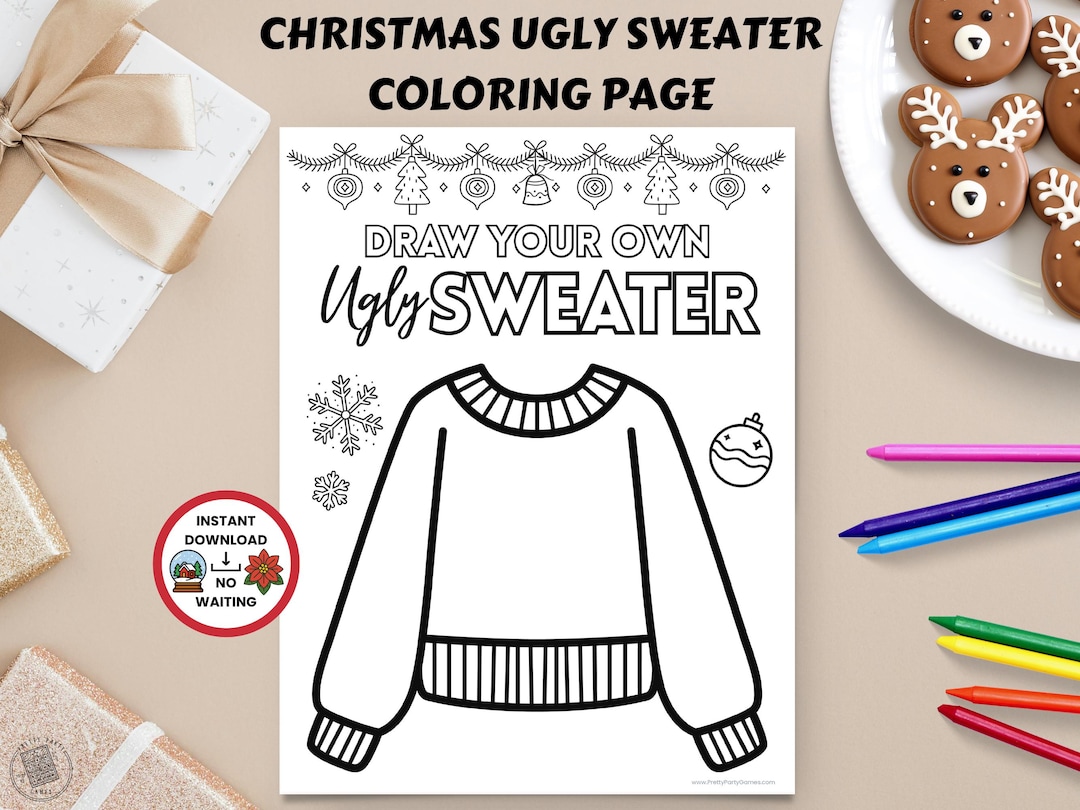 Ugly Christmas Sweater Coloring Page, Fun Ugly Sweater Party Games for ...
