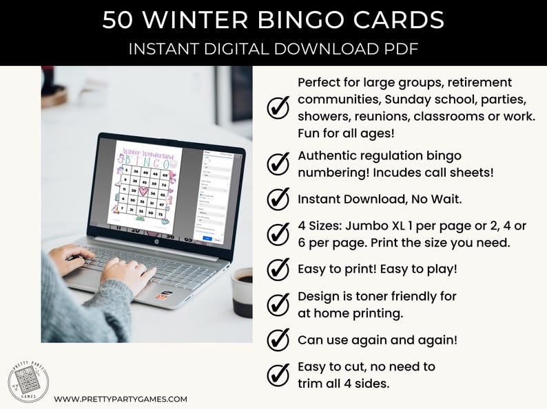 50 Printable Winter Wonderland Bingo Cards With Numbers, Winter Bingo ...
