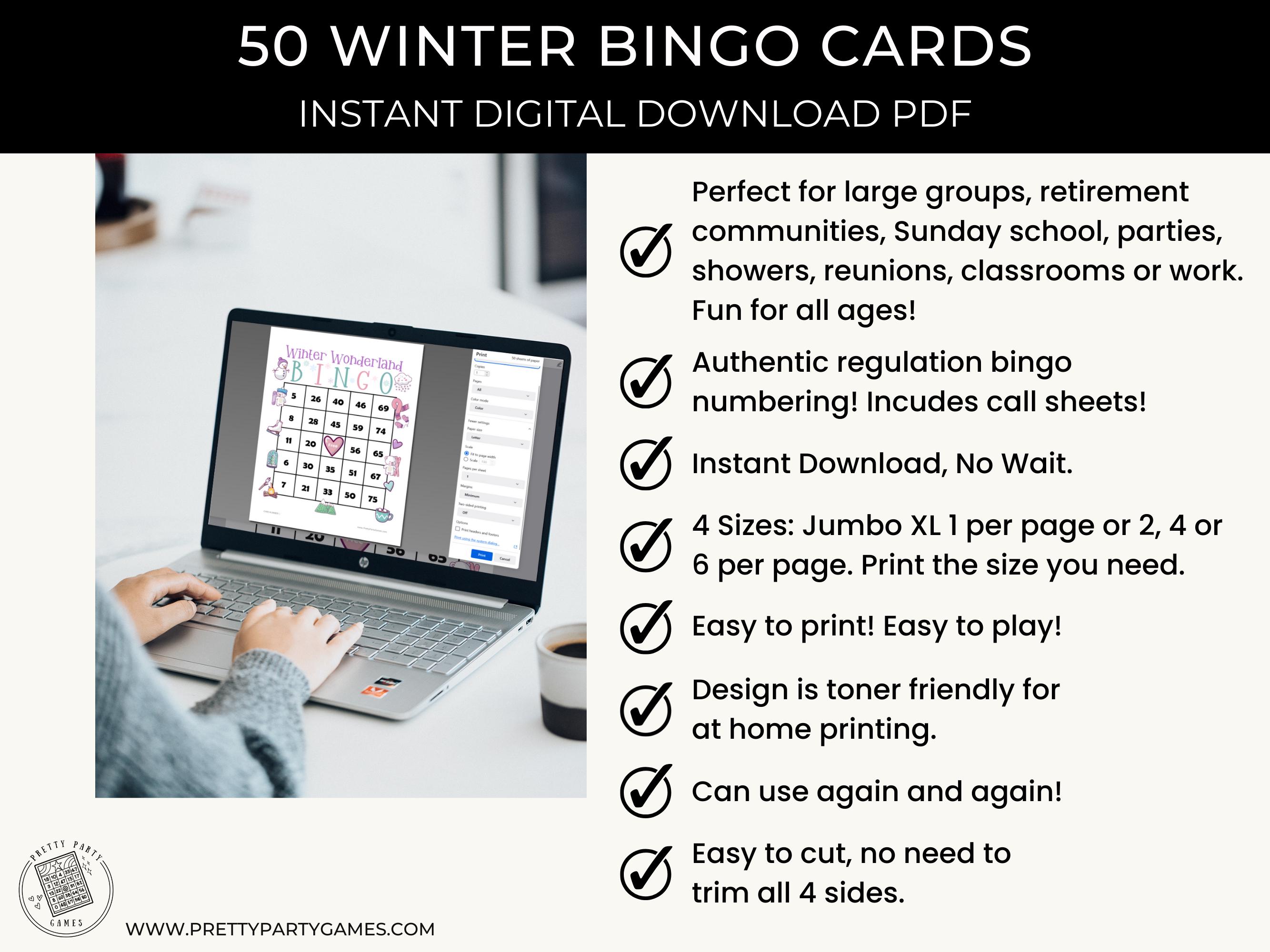 50 Printable Winter Wonderland Bingo Cards With Numbers, Winter Bingo ...