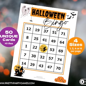 50 Halloween Themed Bingo Cards With Numbers, Printable Party Games ...
