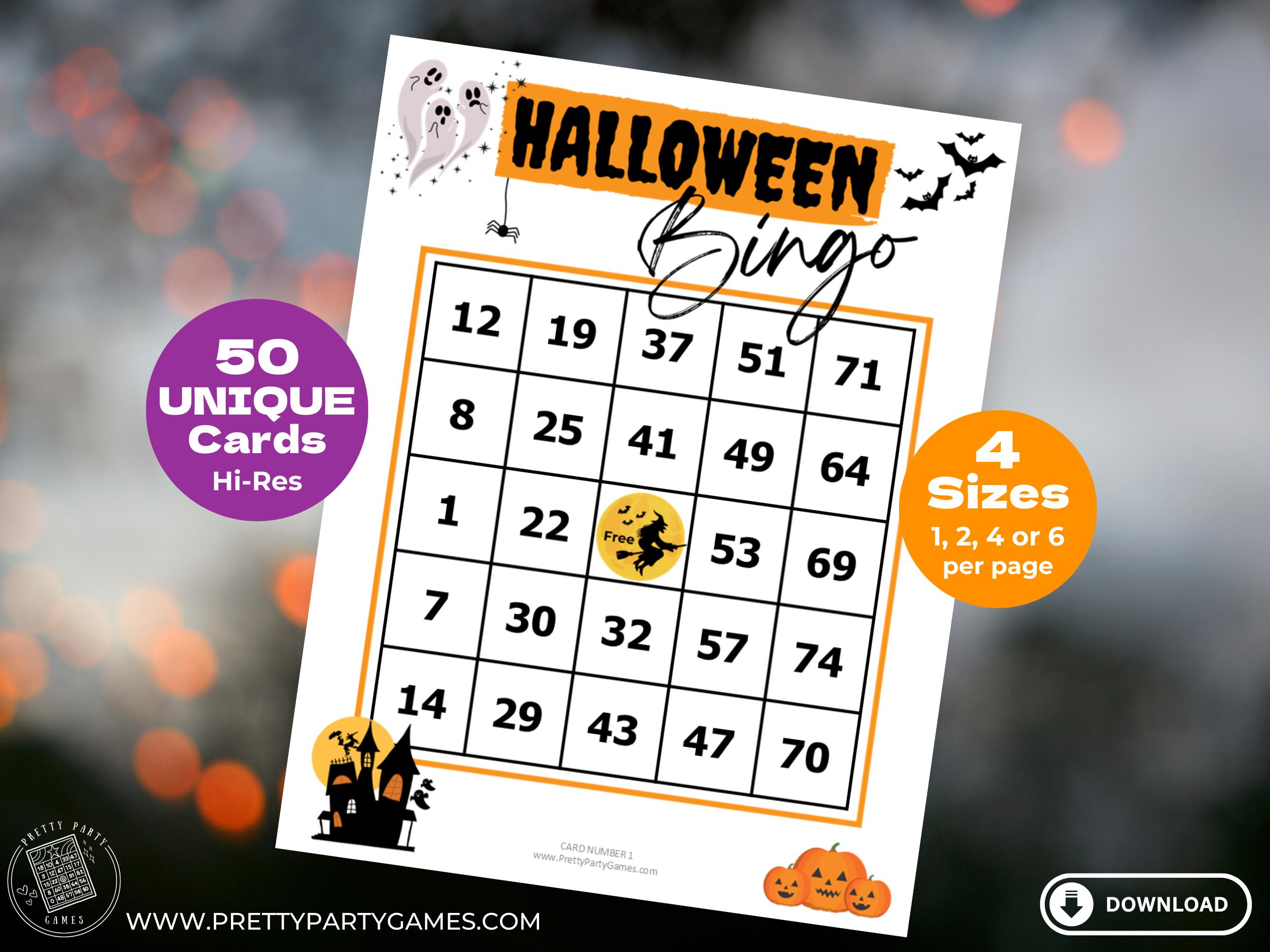 50 Halloween Themed Bingo Cards With Numbers, Printable Party Games ...