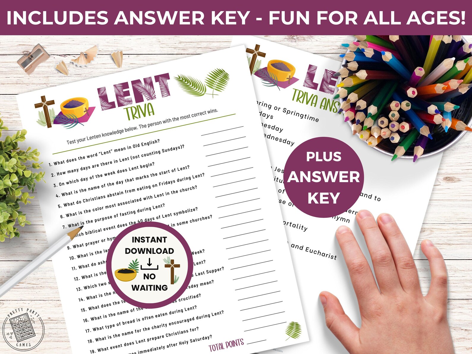 Lent Trivia Game for Kids or Adults, Catholic Lenten Party Games for ...