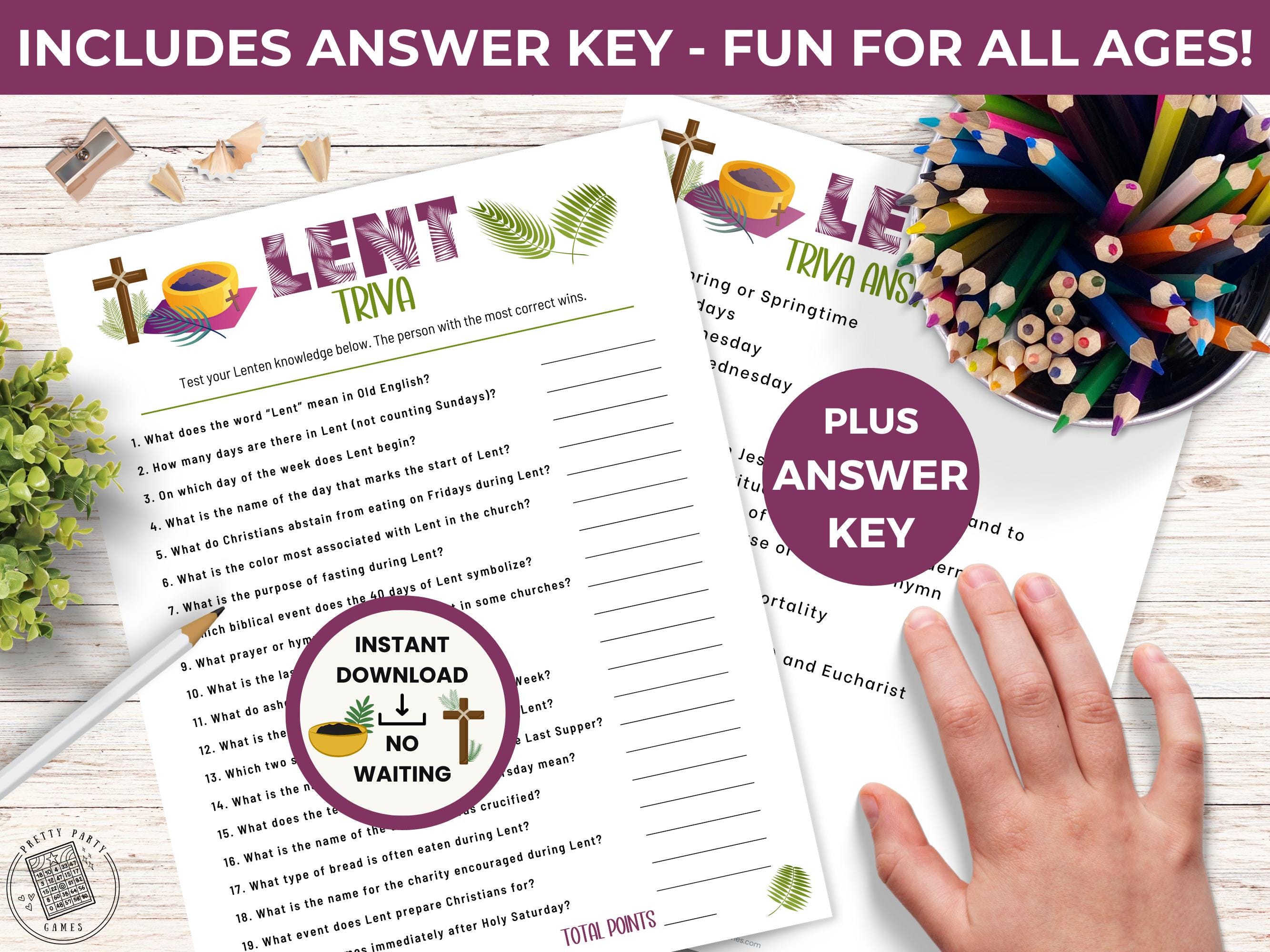 Lent Trivia Game for Kids or Adults, Catholic Lenten Party Games for ...